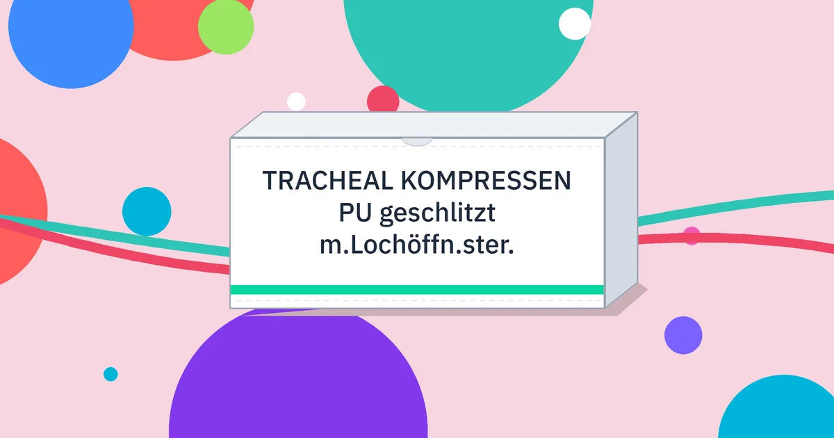Symbolbild: Packung mit der Aufschrift TRACHEAL KOMPRESSEN PU geschlitzt m.Lochöffn.ster. (PZN 10919342) – Verfügbarkeit und Bezug in Apotheken in Frankfurt am Main