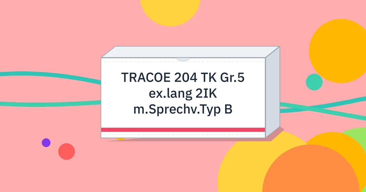 Symbolbild: Packung mit der Aufschrift TRACOE 204 TK Gr.5 ex.lang 2IK m.Sprechv.Typ B (PZN 00918778) – Verfügbarkeit und Bezug in Apotheken in Frankfurt am Main