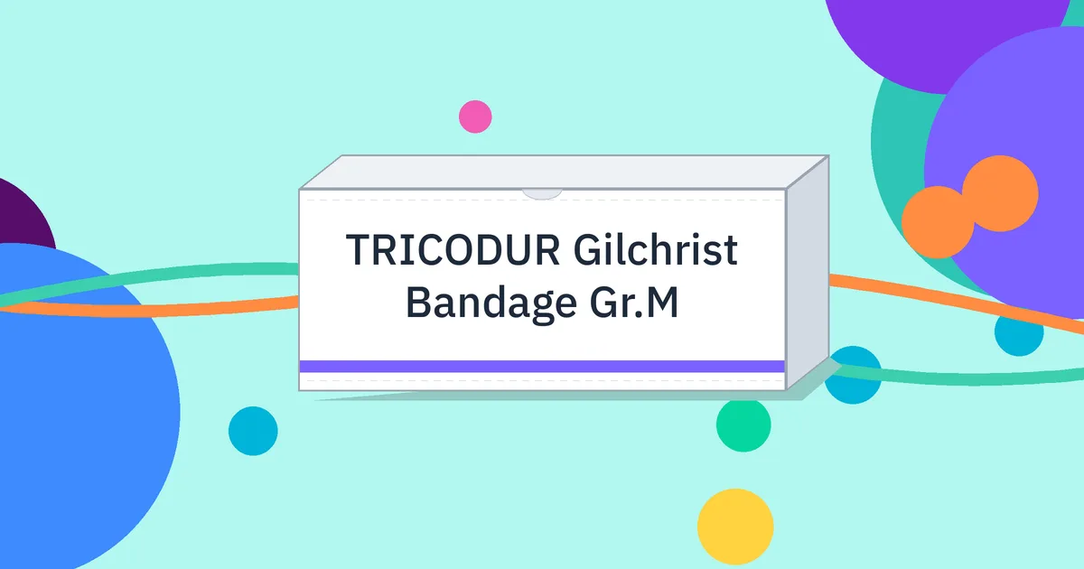 Symbolbild: Packung mit der Aufschrift TRICODUR Gilchrist Bandage Gr.M (PZN 03361336) – Verfügbarkeit und Bezug in Apotheken in Frankfurt am Main