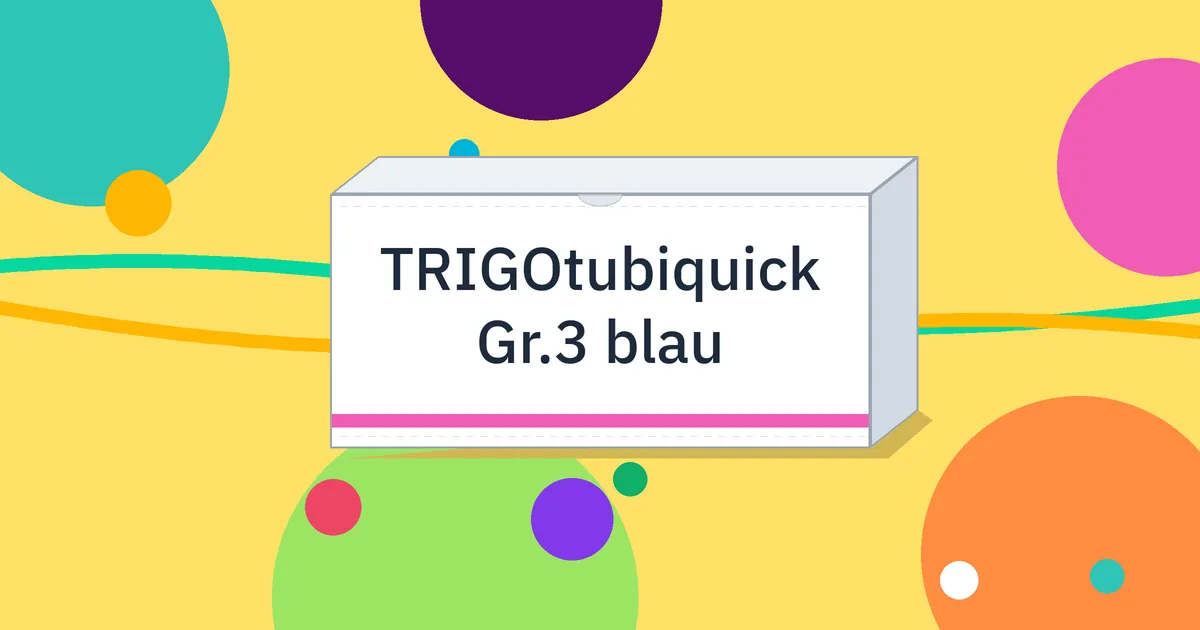 Symbolbild: Packung mit der Aufschrift TRIGOtubiquick Gr.3 blau (PZN 20343009) – Verfügbarkeit und Bezug in Apotheken in Frankfurt am Main