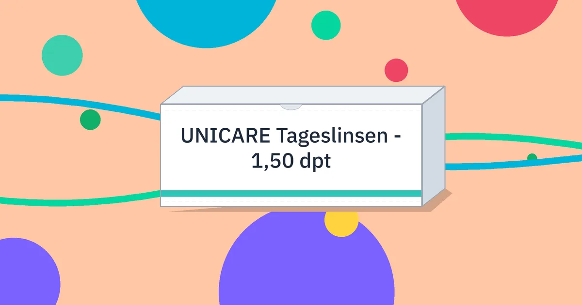 Symbolbild: Packung mit der Aufschrift UNICARE Tageslinsen -1,50 dpt (PZN 14185552) – Verfügbarkeit und Bezug in Apotheken in Frankfurt am Main