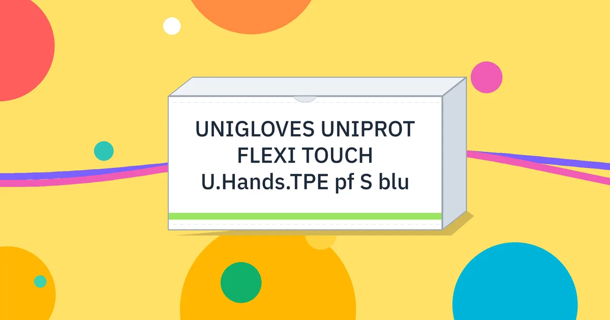 Symbolbild: Packung mit der Aufschrift UNIGLOVES UNIPROT FLEXI TOUCH U.Hands.TPE pf S blu (PZN 18101121) – Verfügbarkeit und Bezug in Apotheken in Frankfurt am Main