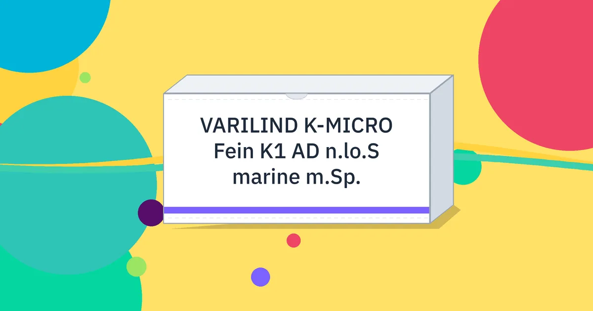 Symbolbild: Packung mit der Aufschrift VARILIND K-MICRO Fein K1 AD n.lo.S marine m.Sp. (PZN 20557383) – Verfügbarkeit und Bezug in Apotheken in Frankfurt am Main