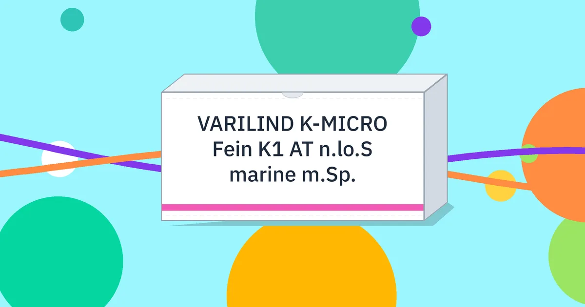 Symbolbild: Packung mit der Aufschrift VARILIND K-MICRO Fein K1 AT n.lo.S marine m.Sp. (PZN 20551972) – Verfügbarkeit und Bezug in Apotheken in Frankfurt am Main