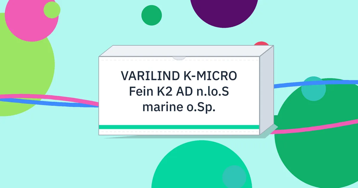 Symbolbild: Packung mit der Aufschrift VARILIND K-MICRO Fein K2 AD n.lo.S marine o.Sp. (PZN 20558773) – Verfügbarkeit und Bezug in Apotheken in Frankfurt am Main
