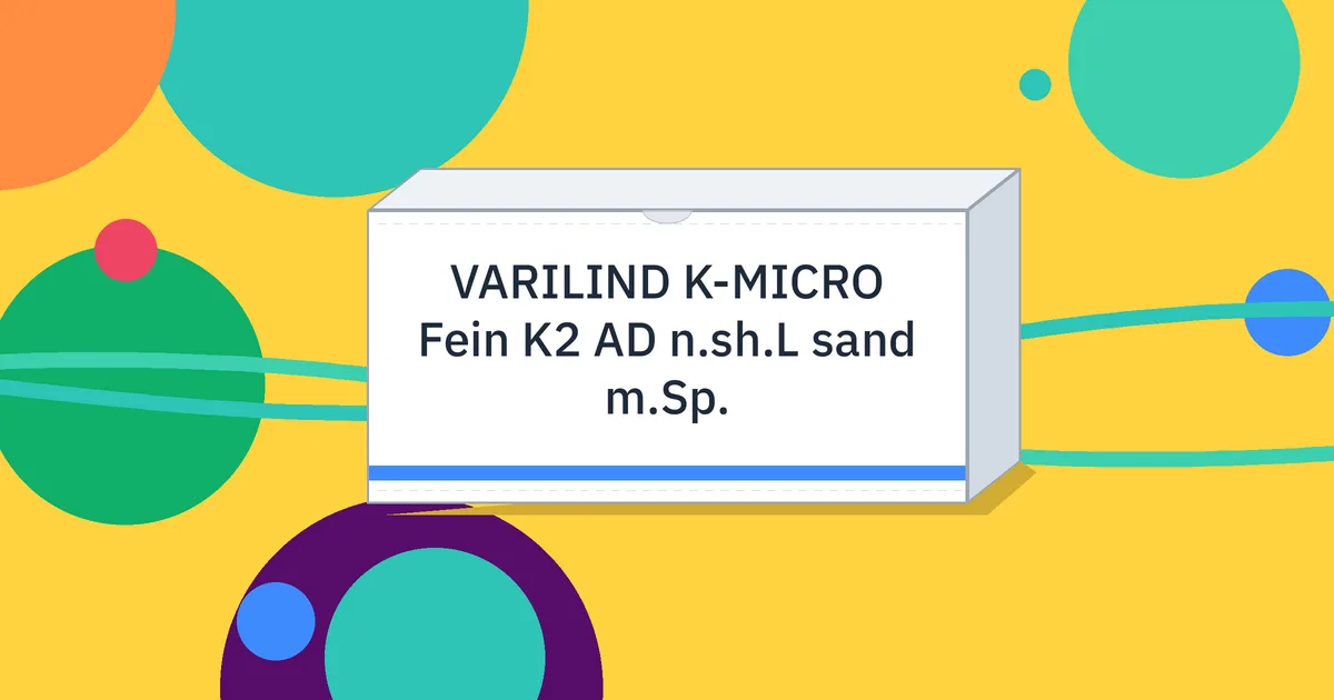 Symbolbild: Packung mit der Aufschrift VARILIND K-MICRO Fein K2 AD n.sh.L sand m.Sp. (PZN 20558460) – Verfügbarkeit und Bezug in Apotheken in Frankfurt am Main