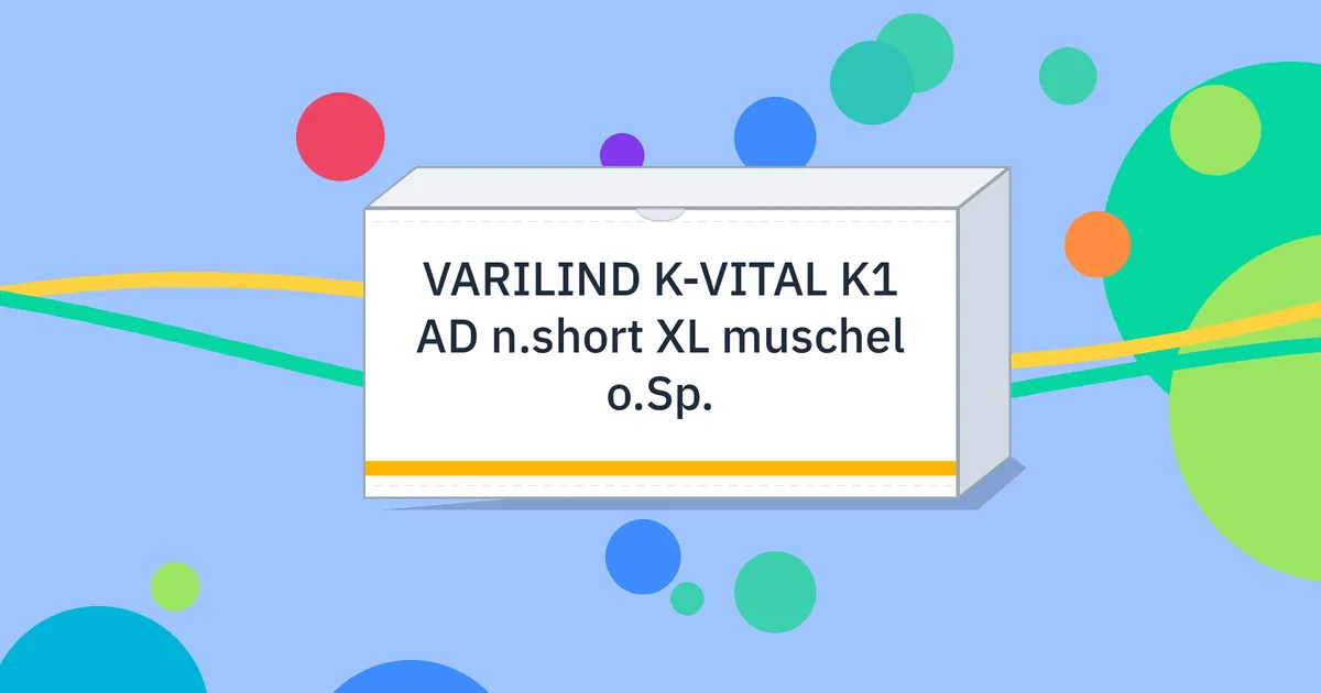 Symbolbild: Packung mit der Aufschrift VARILIND K-VITAL K1 AD n.short XL muschel o.Sp. (PZN 20567192) – Verfügbarkeit und Bezug in Apotheken in Frankfurt am Main