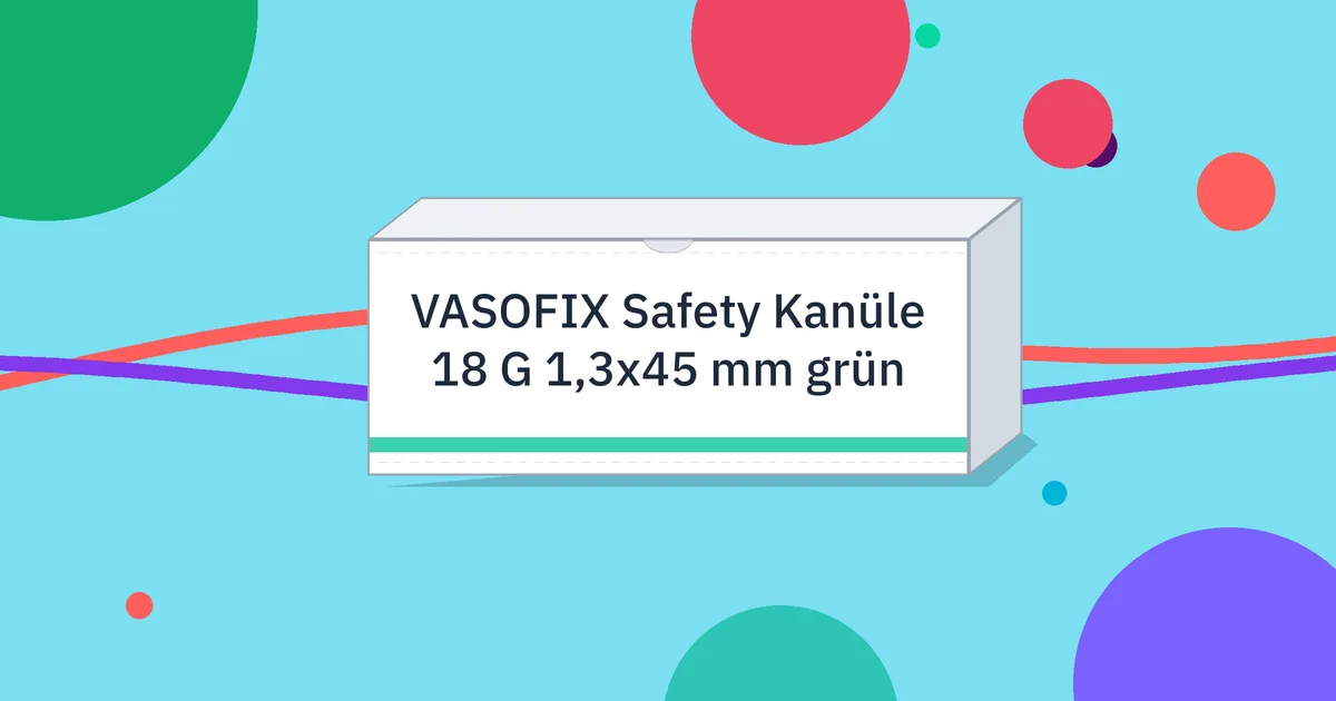 Symbolbild: Packung mit der Aufschrift VASOFIX Safety Kanüle 18 G 1,3x45 mm grün (PZN 03304574) – Verfügbarkeit und Bezug in Apotheken in Frankfurt am Main