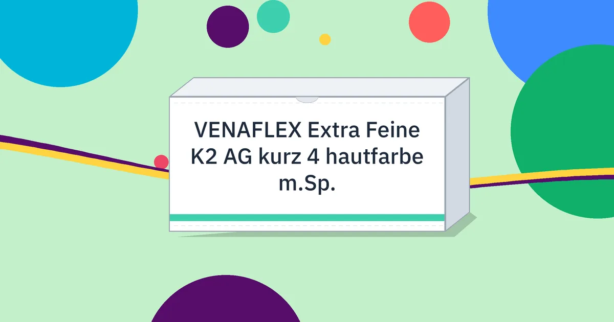 Symbolbild: Packung mit der Aufschrift VENAFLEX Extra Feine K2 AG kurz 4 hautfarbe m.Sp. (PZN 18307868) – Verfügbarkeit und Bezug in Apotheken in Frankfurt am Main