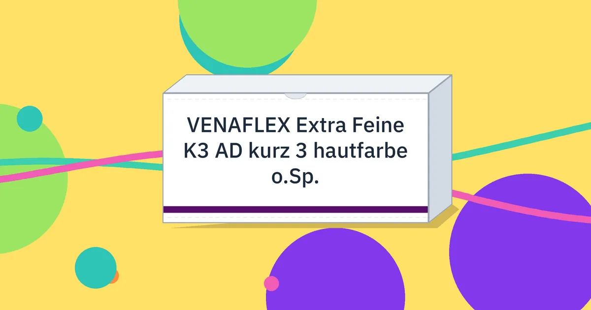 Symbolbild: Packung mit der Aufschrift VENAFLEX Extra Feine K3 AD kurz 3 hautfarbe o.Sp. (PZN 18308106) – Verfügbarkeit und Bezug in Apotheken in Frankfurt am Main