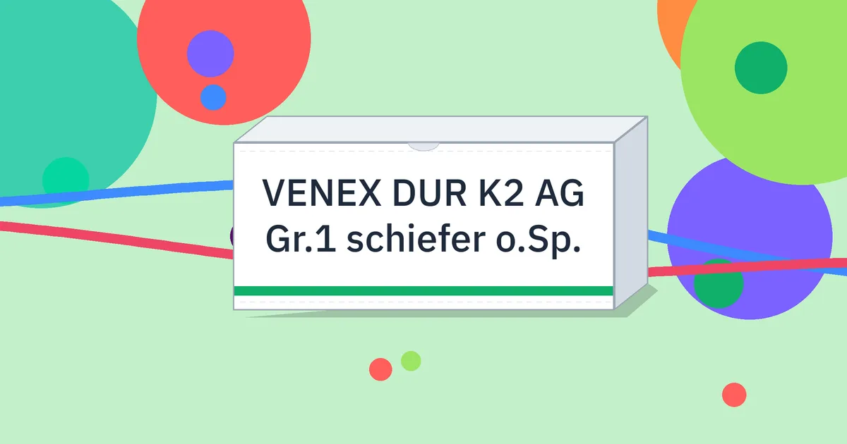 Symbolbild: Packung mit der Aufschrift VENEX DUR K2 AG Gr.1 schiefer o.Sp. (PZN 03216947) – Verfügbarkeit und Bezug in Apotheken in Frankfurt am Main