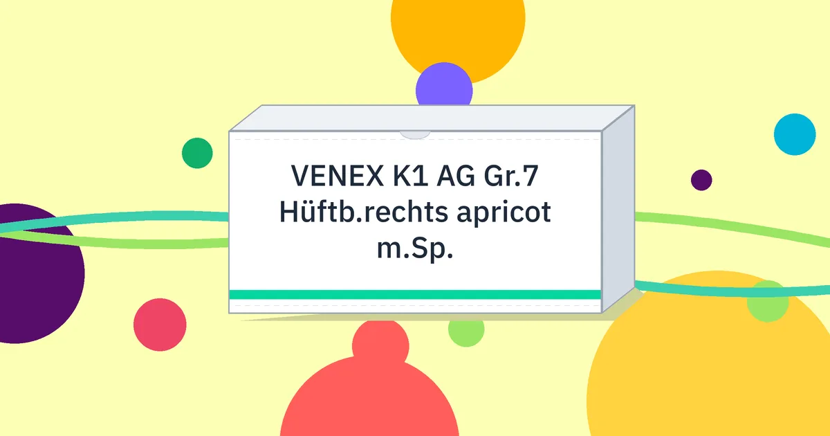 Symbolbild: Packung mit der Aufschrift VENEX K1 AG Gr.7 Hüftb.rechts apricot m.Sp. (PZN 03202709) – Verfügbarkeit und Bezug in Apotheken in Frankfurt am Main