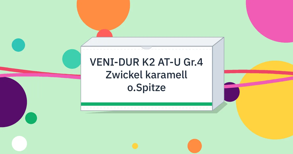 Symbolbild: Packung mit der Aufschrift VENI-DUR K2 AT-U Gr.4 Zwickel karamell o.Spitze (PZN 13759011) – Verfügbarkeit und Bezug in Apotheken in Frankfurt am Main