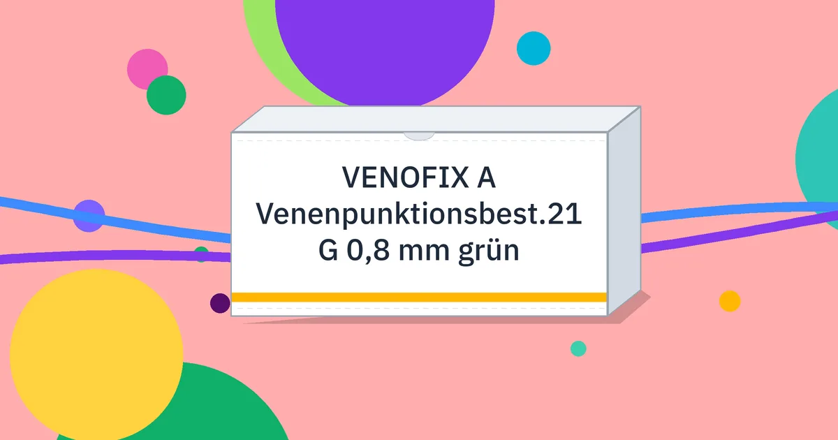 Symbolbild: Packung mit der Aufschrift VENOFIX A Venenpunktionsbest.21 G 0,8 mm grün (PZN 06837354) – Verfügbarkeit und Bezug in Apotheken in Frankfurt am Main