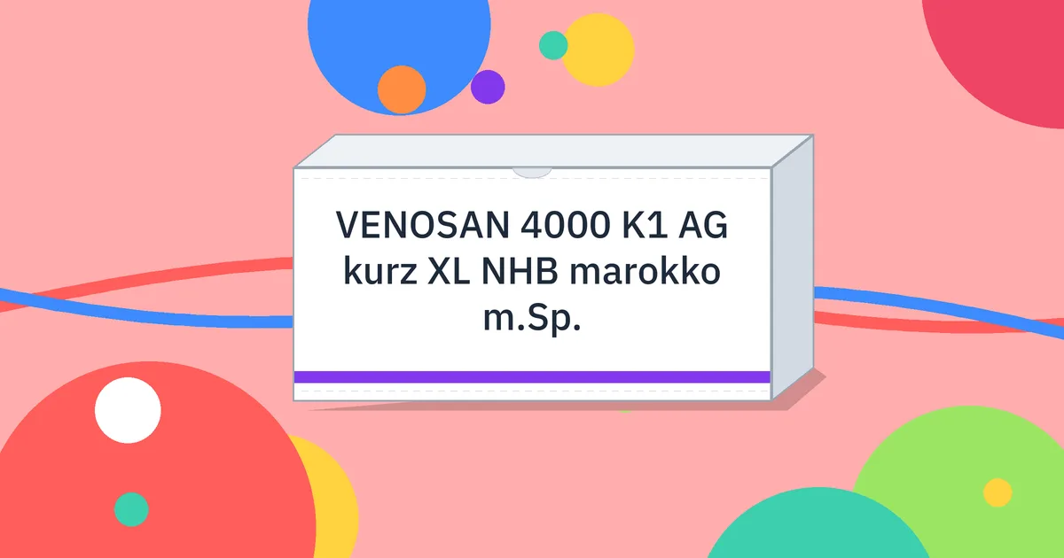 Symbolbild: Packung mit der Aufschrift VENOSAN 4000 K1 AG kurz XL NHB marokko m.Sp. (PZN 14425482) – Verfügbarkeit und Bezug in Apotheken in Frankfurt am Main