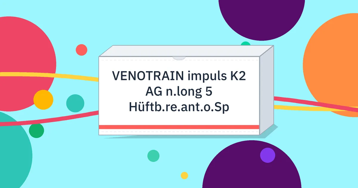 Symbolbild: Packung mit der Aufschrift VENOTRAIN impuls K2 AG n.long 5 Hüftb.re.ant.o.Sp (PZN 15217343) – Verfügbarkeit und Bezug in Apotheken in Frankfurt am Main