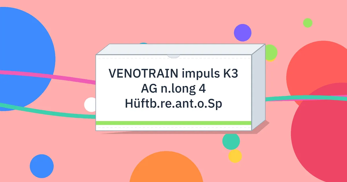 Symbolbild: Packung mit der Aufschrift VENOTRAIN impuls K3 AG n.long 4 Hüftb.re.ant.o.Sp (PZN 15218532) – Verfügbarkeit und Bezug in Apotheken in Frankfurt am Main