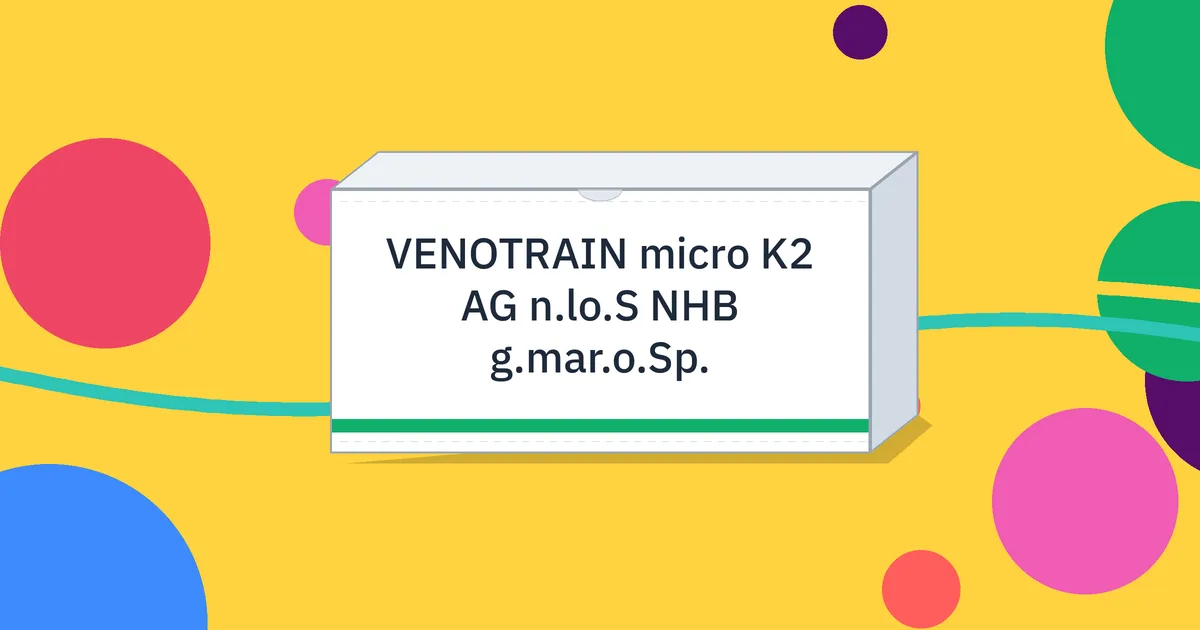 Symbolbild: Packung mit der Aufschrift VENOTRAIN micro K2 AG n.lo.S NHB g.mar.o.Sp. (PZN 04680641) – Verfügbarkeit und Bezug in Apotheken in Frankfurt am Main