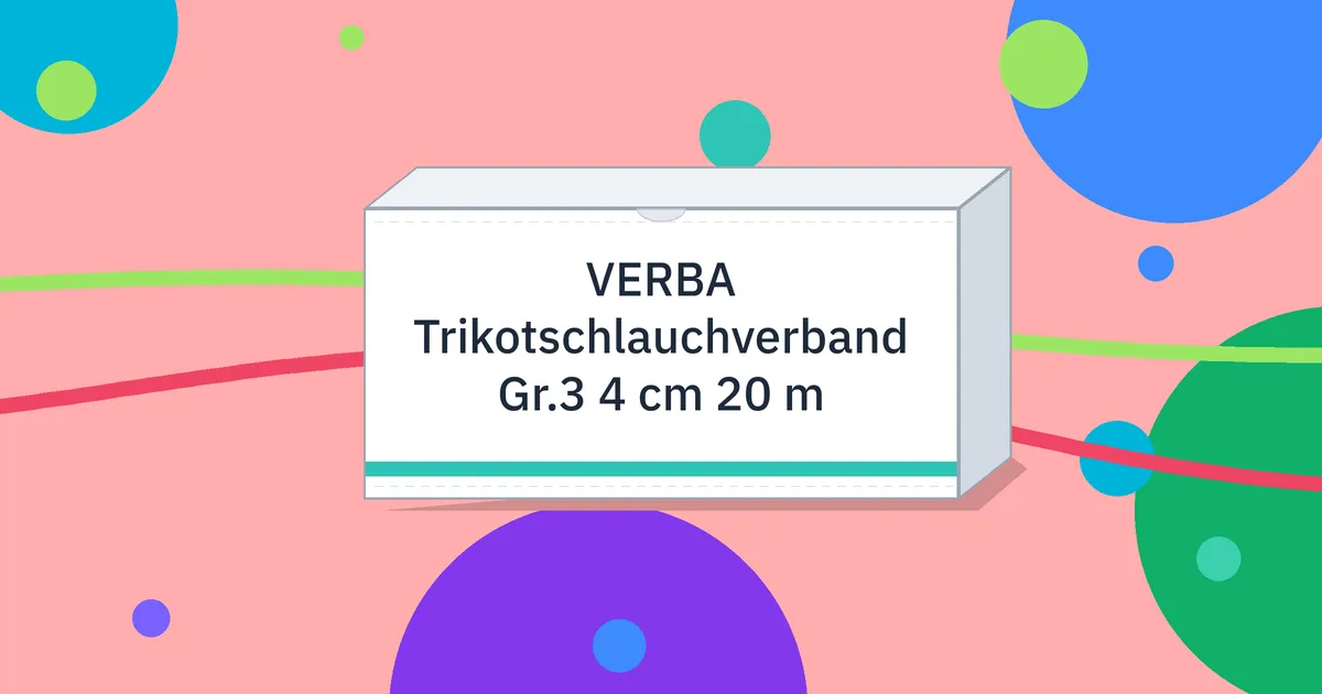 Symbolbild: Packung mit der Aufschrift VERBA Trikotschlauchverband Gr.3 4 cm 20 m (PZN 07623342) – Verfügbarkeit und Bezug in Apotheken in Frankfurt am Main