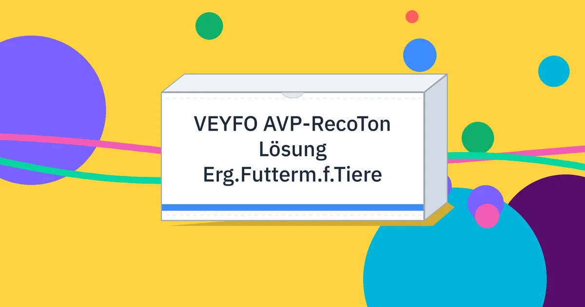 Symbolbild: Packung mit der Aufschrift VEYFO AVP-RecoTon Lösung Erg.Futterm.f.Tiere (PZN 18378615) – Verfügbarkeit und Bezug in Apotheken in Frankfurt am Main