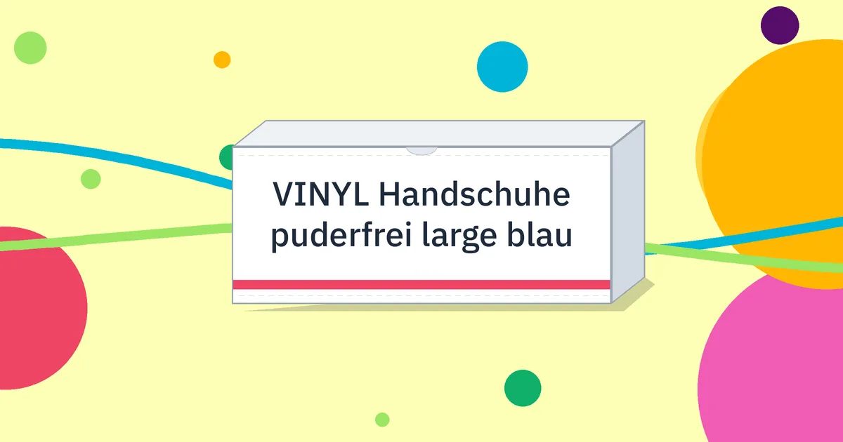 Symbolbild: Packung mit der Aufschrift VINYL Handschuhe puderfrei large blau (PZN 04650663) – Verfügbarkeit und Bezug in Apotheken in Frankfurt am Main