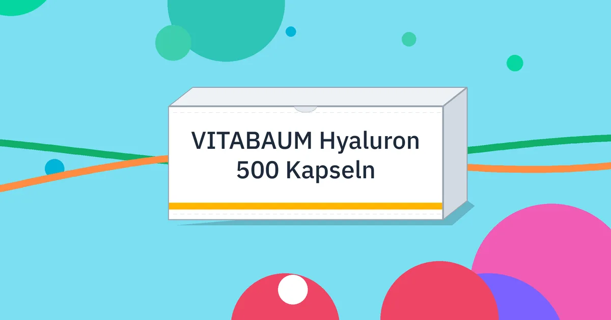 Symbolbild: Packung mit der Aufschrift VITABAUM Hyaluron 500 Kapseln (PZN 16779190) – Verfügbarkeit und Bezug in Apotheken in Frankfurt am Main