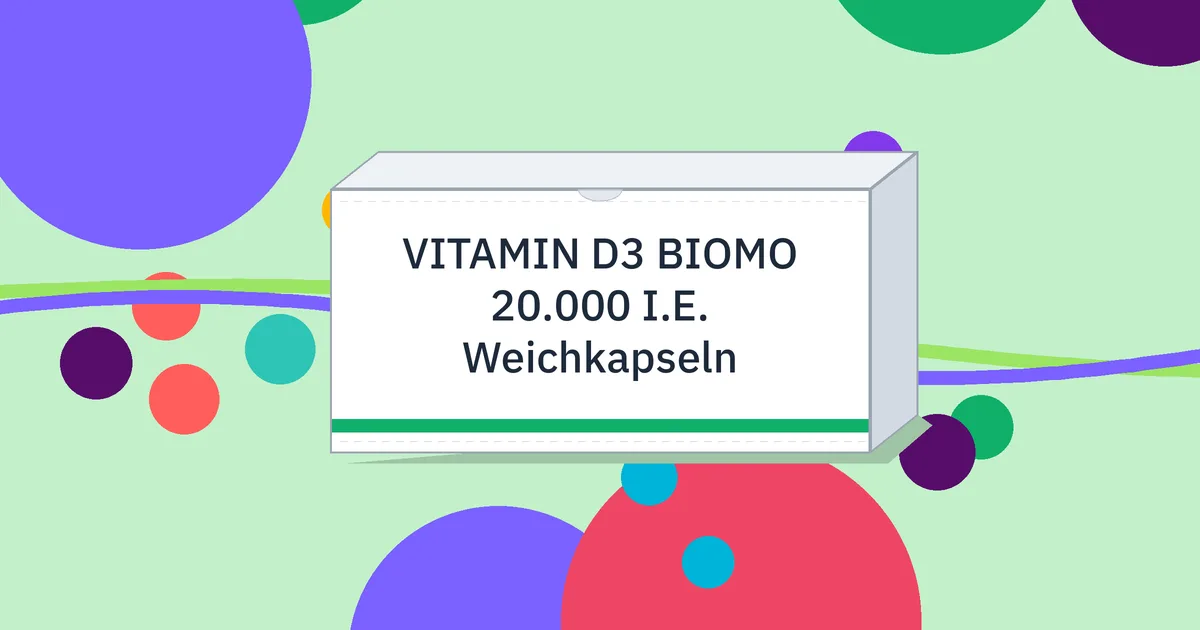 Symbolbild: Packung mit der Aufschrift VITAMIN D3 BIOMO 20.000 I.E. Weichkapseln (PZN 18455273) – Verfügbarkeit und Bezug in Apotheken in Frankfurt am Main