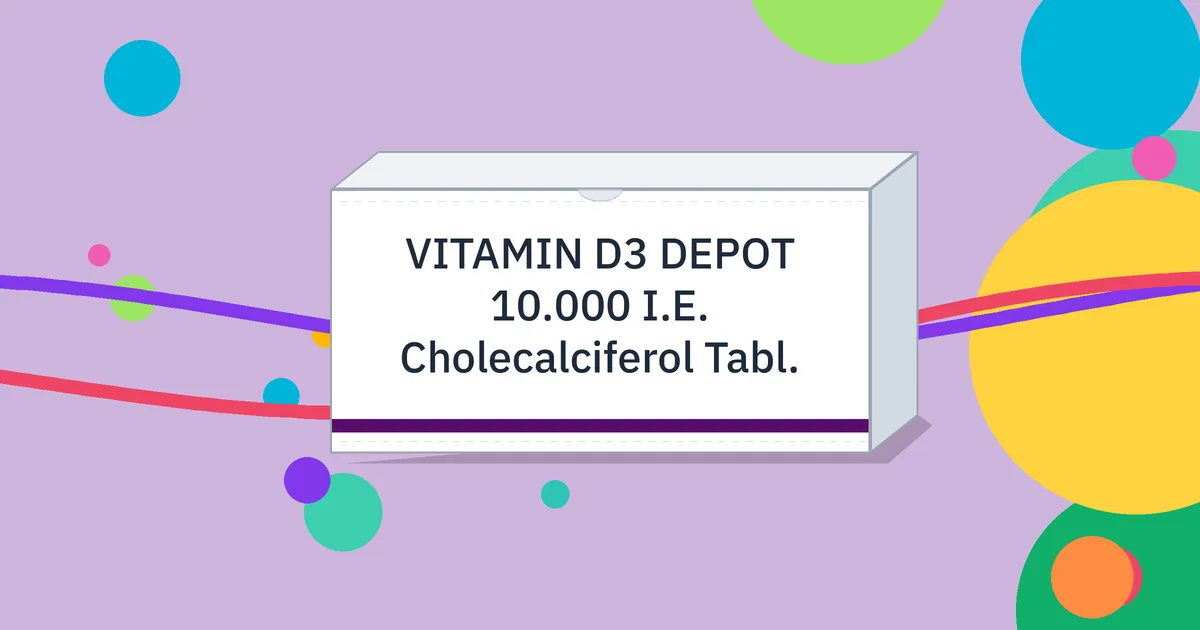 Symbolbild: Packung mit der Aufschrift VITAMIN D3 DEPOT 10.000 I.E. Cholecalciferol Tabl. (PZN 18237607) – Verfügbarkeit und Bezug in Apotheken in Frankfurt am Main