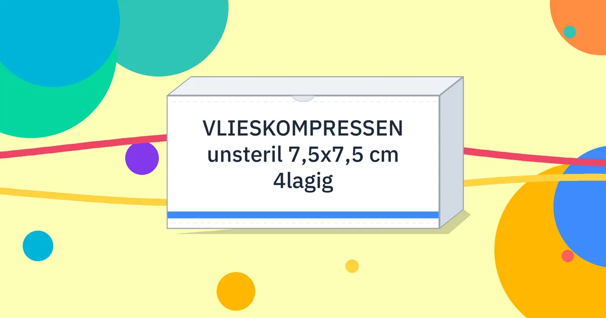 Symbolbild: Packung mit der Aufschrift VLIESKOMPRESSEN unsteril 7,5x7,5 cm 4lagig (PZN 00962207) – Verfügbarkeit und Bezug in Apotheken in Frankfurt am Main