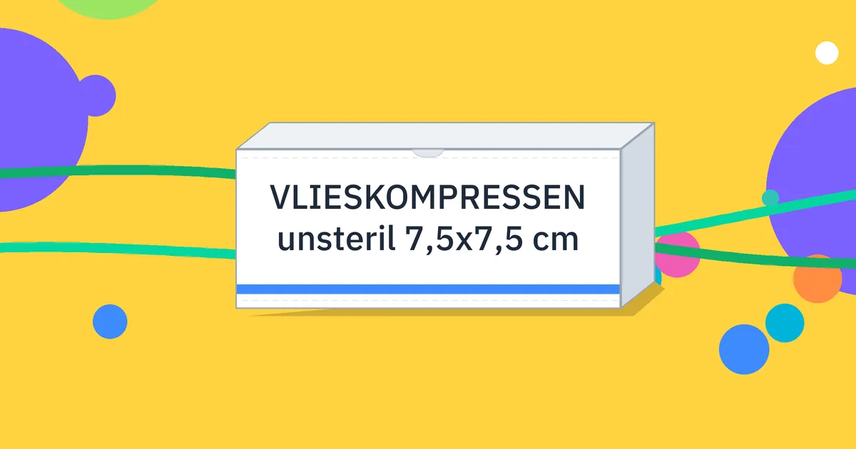 Symbolbild: Packung mit der Aufschrift VLIESKOMPRESSEN unsteril 7,5x7,5 cm (PZN 08889415) – Verfügbarkeit und Bezug in Apotheken in Frankfurt am Main