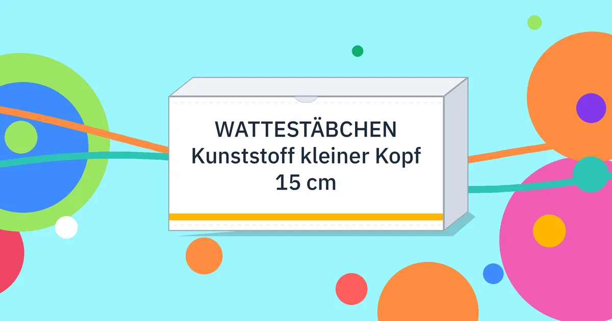 Symbolbild: Packung mit der Aufschrift WATTESTÄBCHEN Kunststoff kleiner Kopf 15 cm (PZN 02074681) – Verfügbarkeit und Bezug in Apotheken in Frankfurt am Main