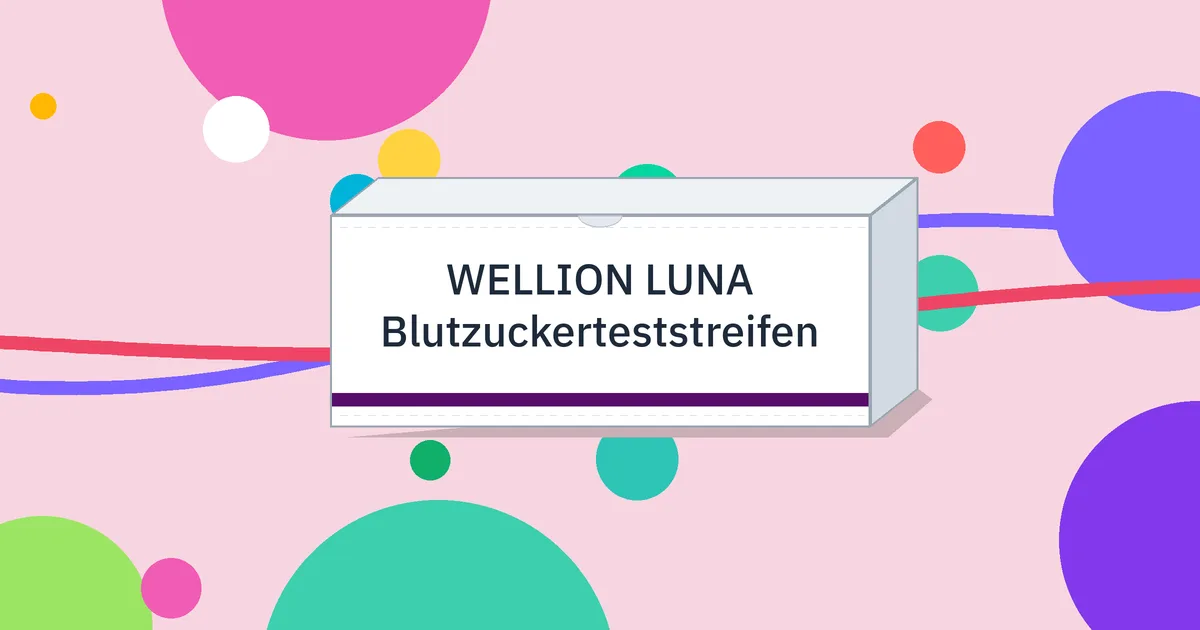 Symbolbild: Packung mit der Aufschrift WELLION LUNA Blutzuckerteststreifen (PZN 02834399) – Verfügbarkeit und Bezug in Apotheken in Frankfurt am Main