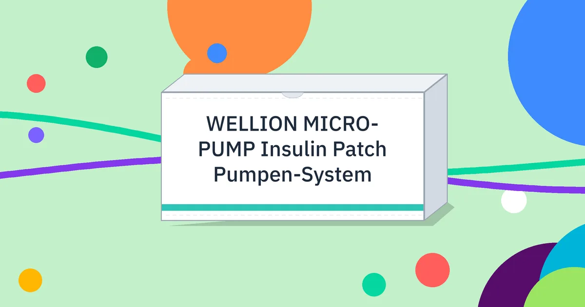 Symbolbild: Packung mit der Aufschrift WELLION MICRO-PUMP Insulin Patch Pumpen-System (PZN 16704387) – Verfügbarkeit und Bezug in Apotheken in Frankfurt am Main