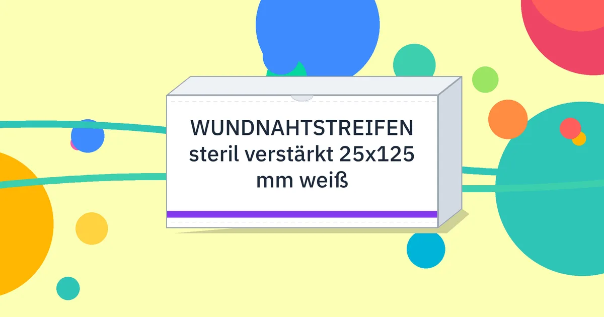 Symbolbild: Packung mit der Aufschrift WUNDNAHTSTREIFEN steril verstärkt 25x125 mm weiß (PZN 20101051) – Verfügbarkeit und Bezug in Apotheken in Frankfurt am Main