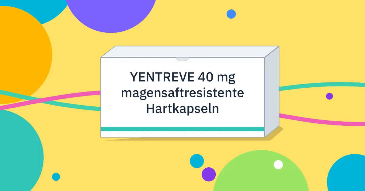 Symbolbild: Packung mit der Aufschrift YENTREVE 40 mg magensaftresistente Hartkapseln (PZN 07049570) – Verfügbarkeit und Bezug in Apotheken in Frankfurt am Main