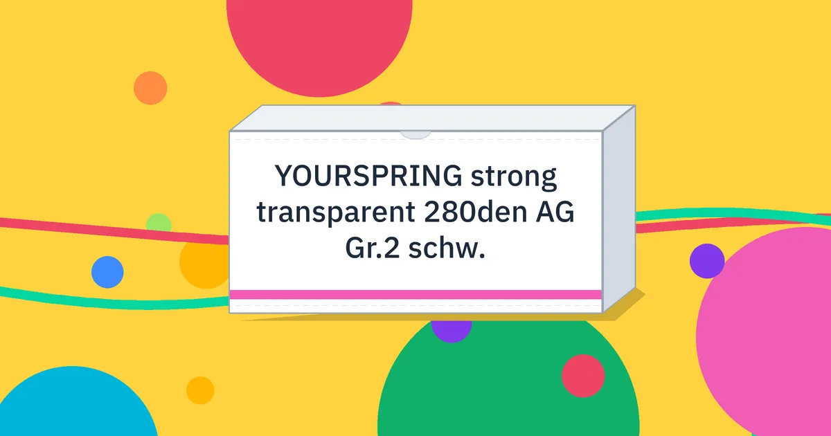 Symbolbild: Packung mit der Aufschrift YOURSPRING strong transparent 280den AG Gr.2 schw. (PZN 18057963) – Verfügbarkeit und Bezug in Apotheken in Frankfurt am Main