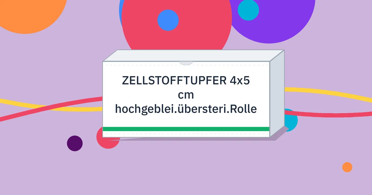 Symbolbild: Packung mit der Aufschrift ZELLSTOFFTUPFER 4x5 cm hochgeblei.übersteri.Rolle (PZN 05103288) – Verfügbarkeit und Bezug in Apotheken in Frankfurt am Main