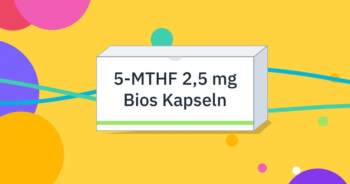 Symbolbild: Packung mit der Aufschrift 5-MTHF 2,5 mg Bios Kapseln (PZN 20051956) – Verfügbarkeit und Bezug in Apotheken in Frankfurt am Main