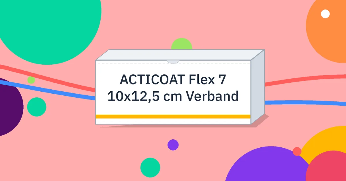 Symbolbild: Packung mit der Aufschrift ACTICOAT Flex 7 10x12,5 cm Verband (PZN 15384130) – Verfügbarkeit und Bezug in Apotheken in Frankfurt am Main