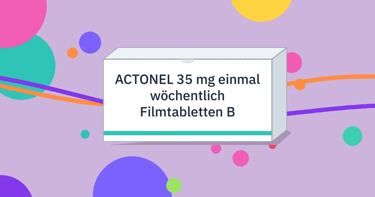 Symbolbild: Packung mit der Aufschrift ACTONEL 35 mg einmal wöchentlich Filmtabletten B (PZN 07351168) – Verfügbarkeit und Bezug in Apotheken in Frankfurt am Main