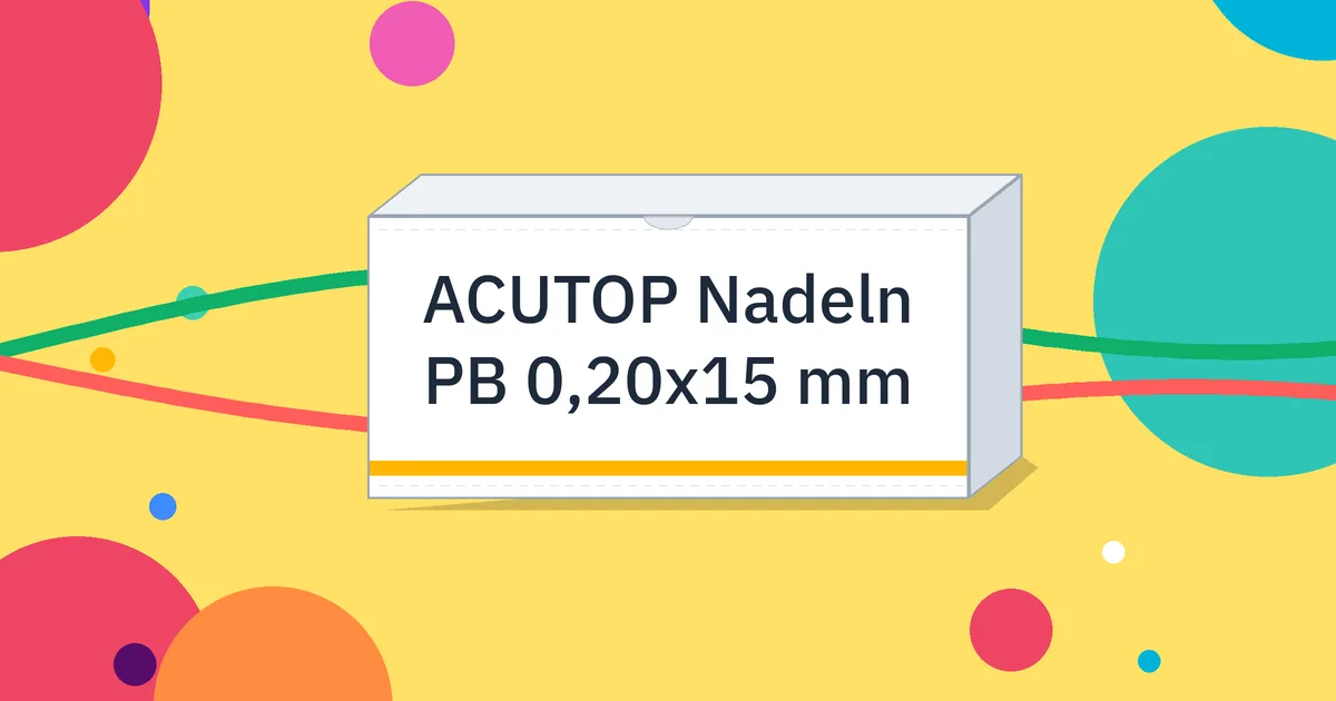 Symbolbild: Packung mit der Aufschrift ACUTOP Nadeln PB 0,20x15 mm (PZN 12466413) – Verfügbarkeit und Bezug in Apotheken in Frankfurt am Main