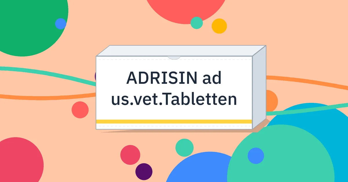 Symbolbild: Packung mit der Aufschrift ADRISIN ad us.vet.Tabletten (PZN 13152875) – Verfügbarkeit und Bezug in Apotheken in Frankfurt am Main