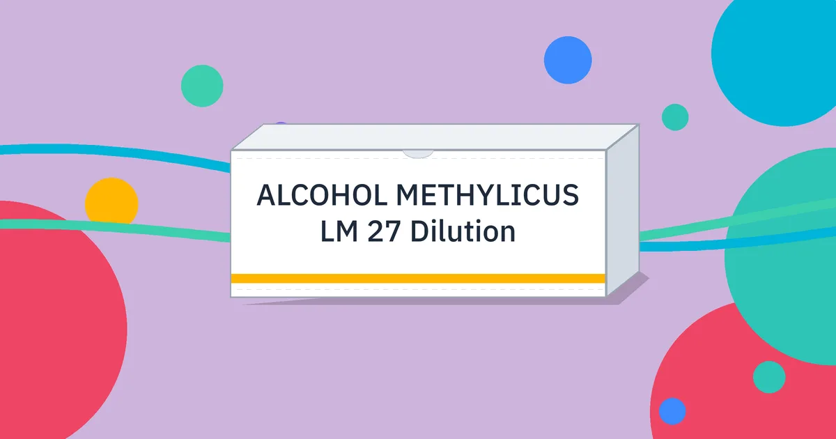 Symbolbild: Packung mit der Aufschrift ALCOHOL METHYLICUS LM 27 Dilution (PZN 13309408) – Verfügbarkeit und Bezug in Apotheken in Frankfurt am Main