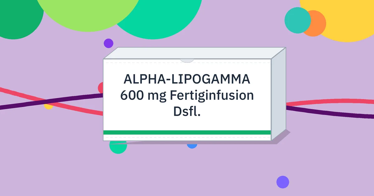 Symbolbild: Packung mit der Aufschrift ALPHA-LIPOGAMMA 600 mg Fertiginfusion Dsfl. (PZN 02225861) – Verfügbarkeit und Bezug in Apotheken in Frankfurt am Main
