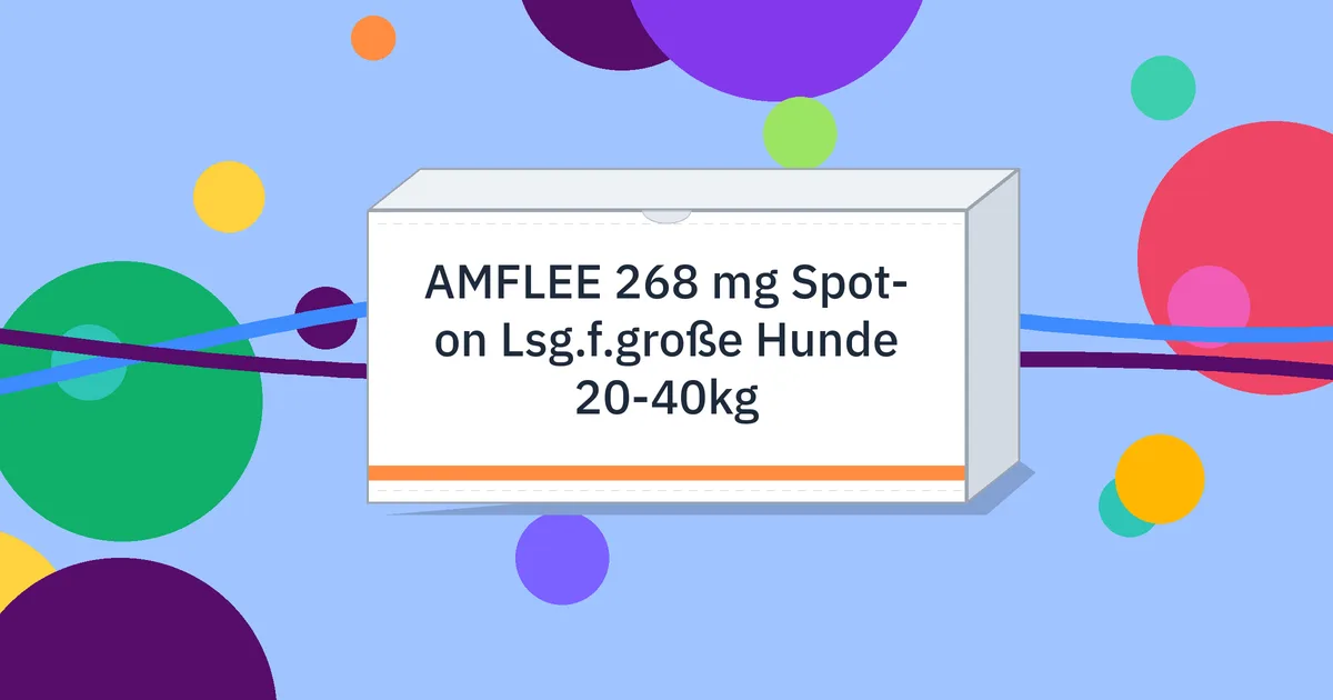 Symbolbild: Packung mit der Aufschrift AMFLEE 268 mg Spot-on Lsg.f.große Hunde 20-40kg (PZN 12729261) – Verfügbarkeit und Bezug in Apotheken in Frankfurt am Main