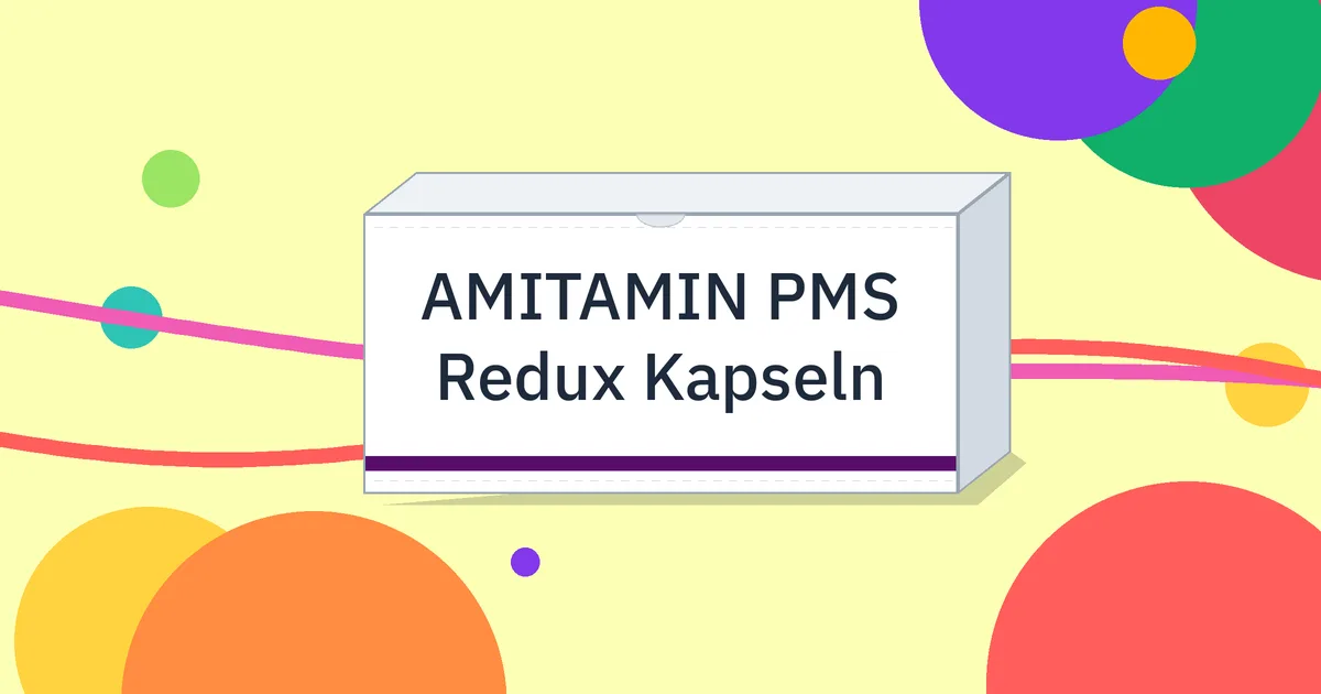 Symbolbild: Packung mit der Aufschrift AMITAMIN PMS Redux Kapseln (PZN 09708947) – Verfügbarkeit und Bezug in Apotheken in Frankfurt am Main