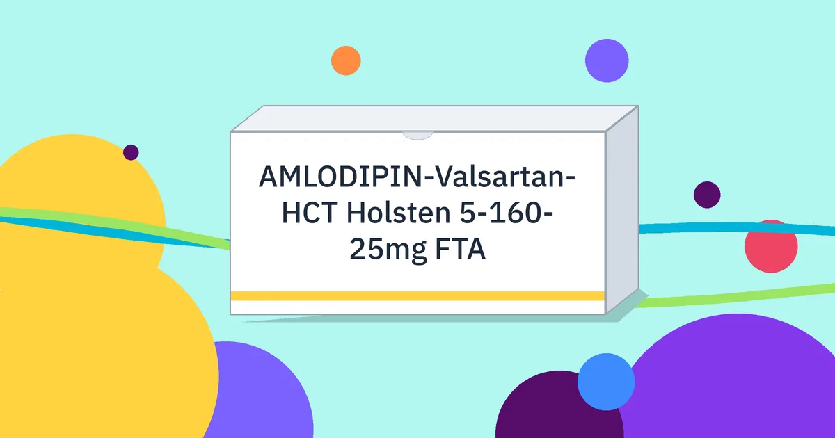 Symbolbild: Packung mit der Aufschrift AMLODIPIN-Valsartan-HCT Holsten 5-160-25mg FTA (PZN 17887898) – Verfügbarkeit und Bezug in Apotheken in Frankfurt am Main
