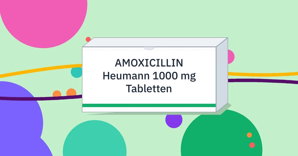 Symbolbild: Packung mit der Aufschrift AMOXICILLIN Heumann 1000 mg Tabletten (PZN 17453504) – Verfügbarkeit und Bezug in Apotheken in Frankfurt am Main