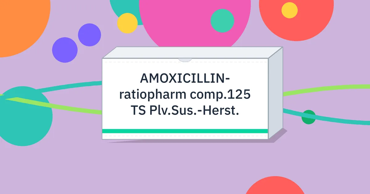 Symbolbild: Packung mit der Aufschrift AMOXICILLIN-ratiopharm comp.125 TS Plv.Sus.-Herst. (PZN 07622058) – Verfügbarkeit und Bezug in Apotheken in Frankfurt am Main