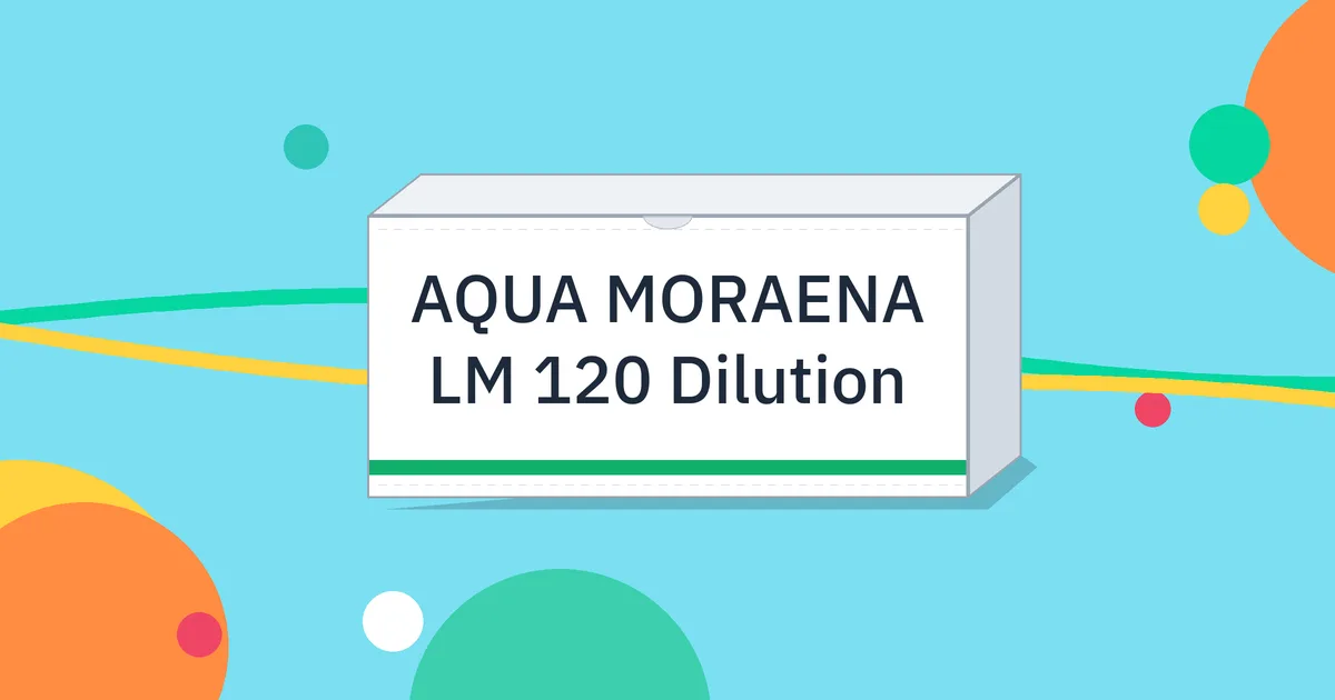 Symbolbild: Packung mit der Aufschrift AQUA MORAENA LM 120 Dilution (PZN 13755680) – Verfügbarkeit und Bezug in Apotheken in Frankfurt am Main